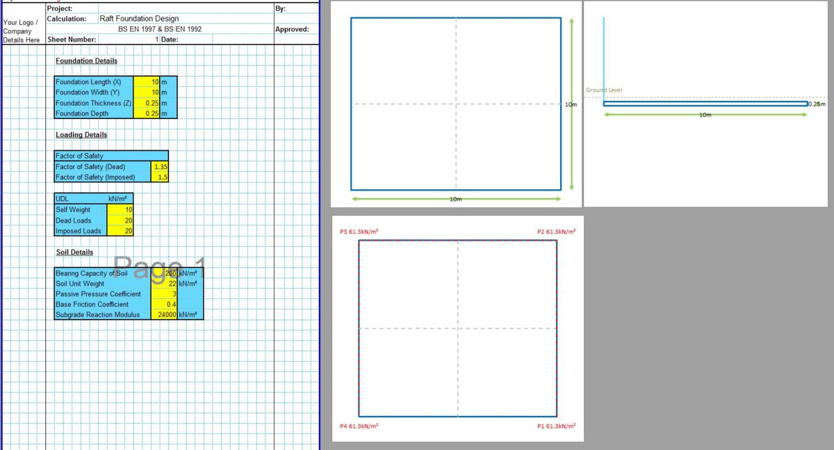 Design Of Raft Foundation Spreadsheet - CivilWeb Spreadsheets