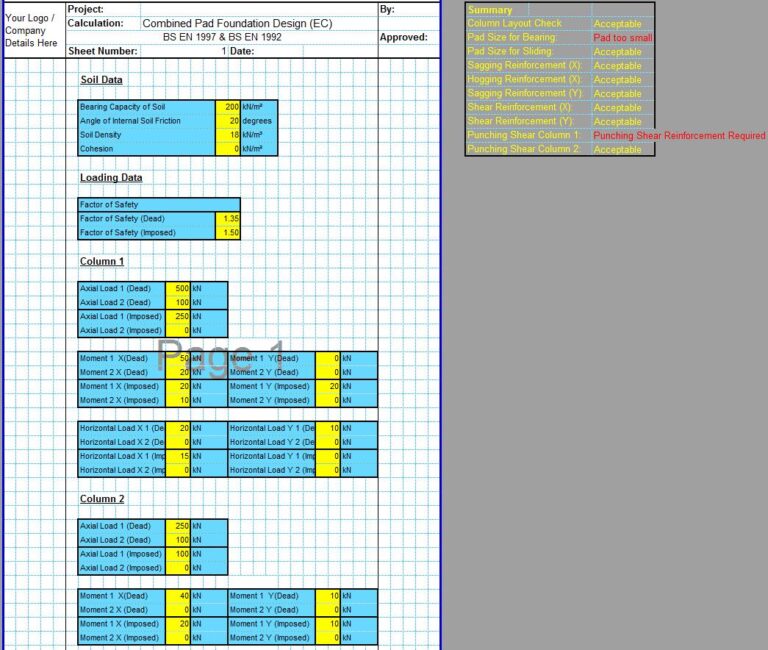 Combined Footing Design Excel Sheet - CivilWeb Spreadsheets