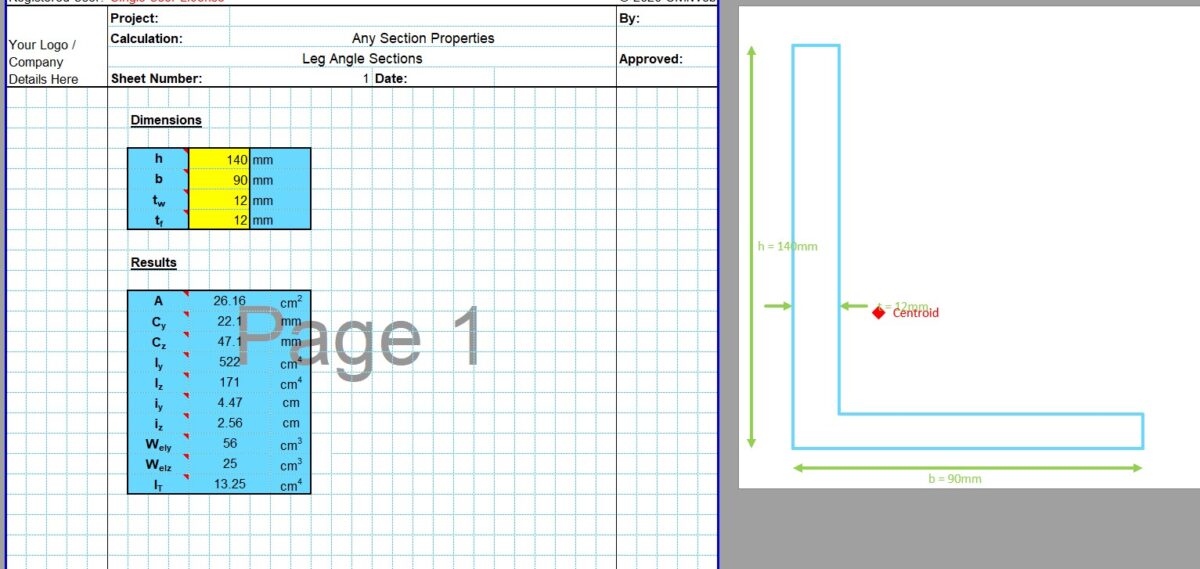 Angle Section Properties Calculator Spreadsheet - CivilWeb Spreadsheets