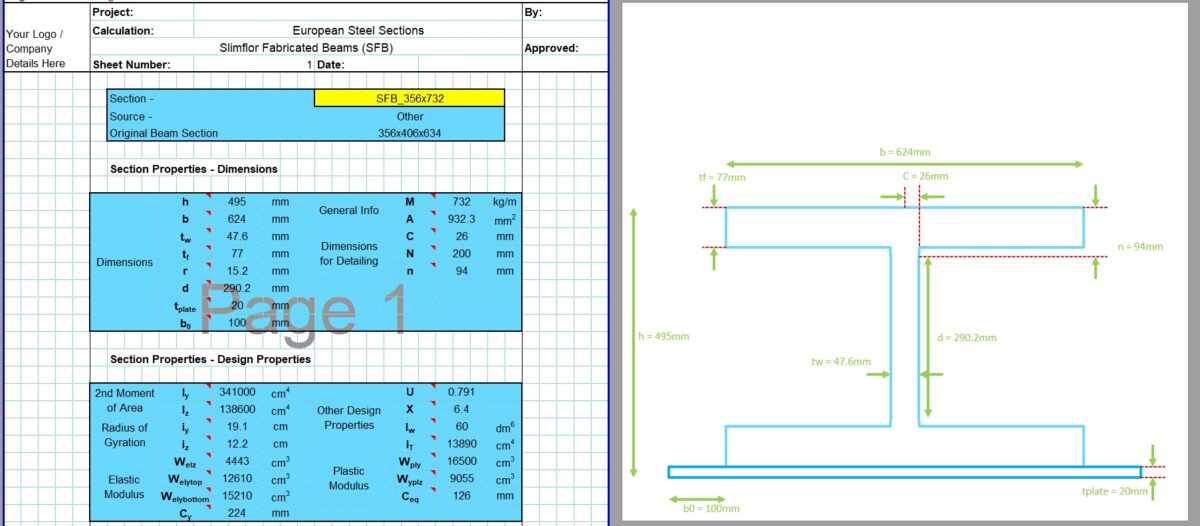 I Beam Section Properties Calculator - CivilWeb Spreadsheets