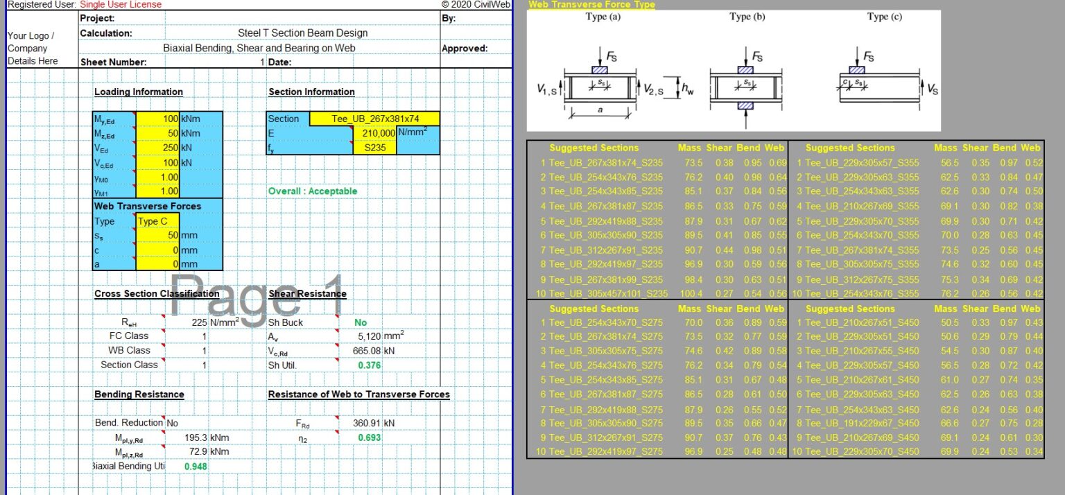 Steel Beam Design Spreadsheet - CivilWeb Spreadsheets