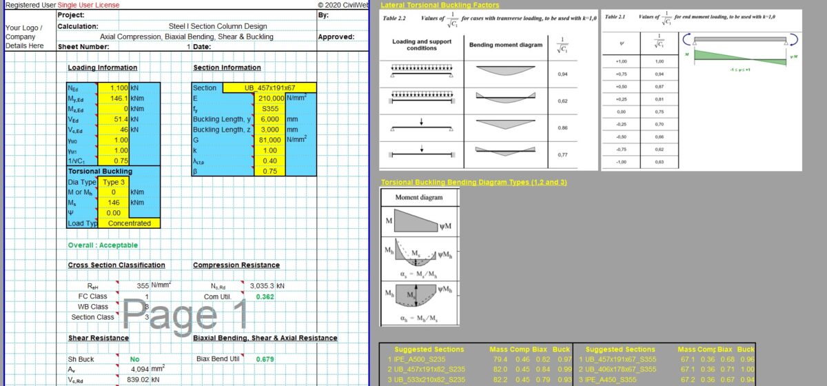 Steel Column Design Spreadsheet - CivilWeb Spreadsheets