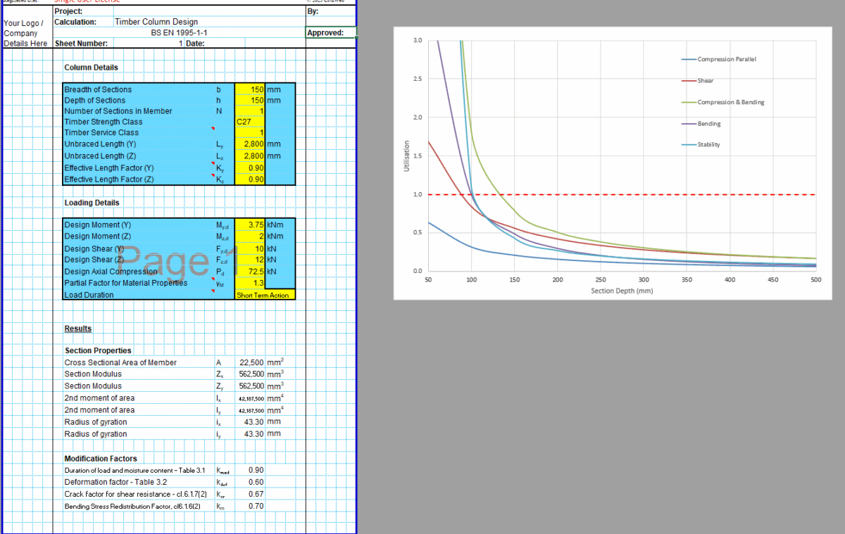 Timber Column Design Bundle - CivilWeb Spreadsheets