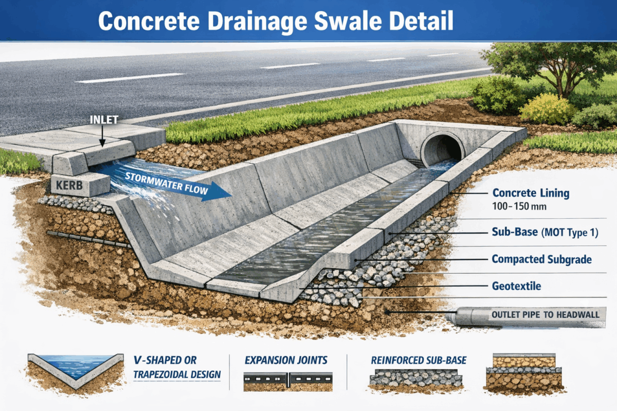 Concrete Drainage Swale Detail - CivilWeb Spreadsheets